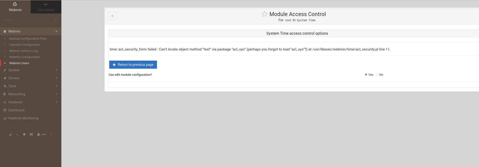Error In Module Access Control For System Time · Issue 1006 · Webminwebmin · Github