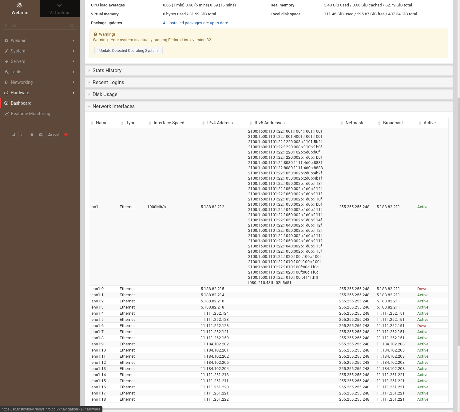 Webmin: Network Configuration - display interface(s) data on Dashboard · Issue #1453 · webmin ...