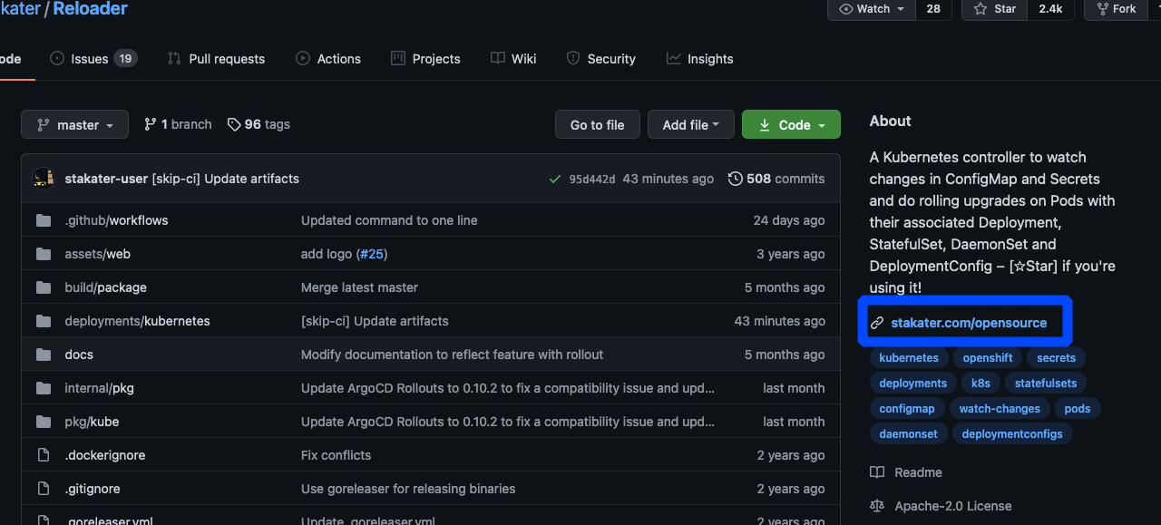 Broken link to the project in the description · Issue #247 · stakater/Reloader · GitHub