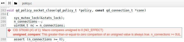 [coverity] unsigned_compare: This greater-than-or-equal-to-zero comparison of an unsigned value ...