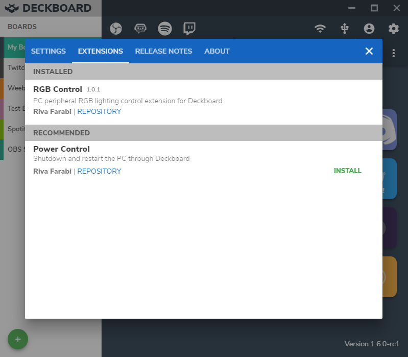 Upcoming version 1.6.0 (All about extensions) · Issue #212 · rivafarabi/deckboard · GitHub