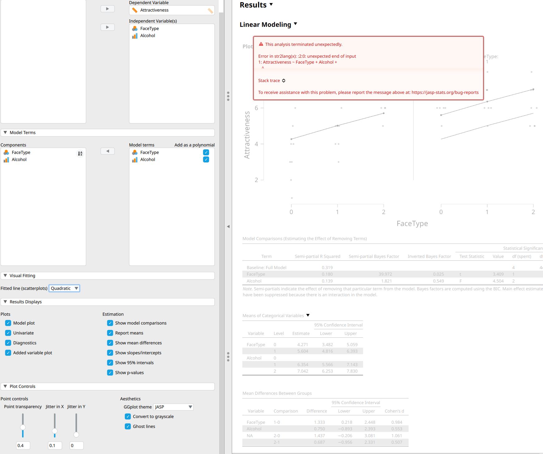 [Bug]: Visual modeling- Linear Modeling failed in 0.16.4 · Issue #1849 · jasp-stats/jasp-issues ...