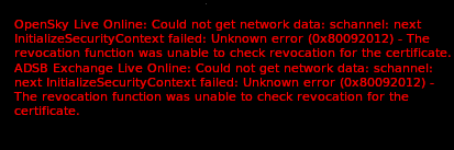 Network connection failed with "revocation function was unable to check revocation for the ...