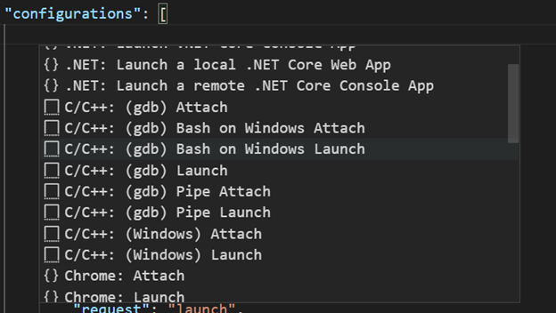 Improve "Add configuration" behavior when not using the language service's "Build and debug ...