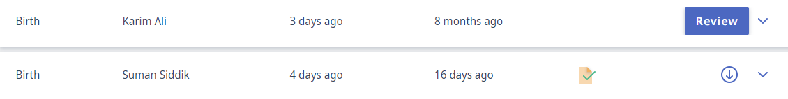When searching for an application, the Last Updated and Started column in the search result page ...