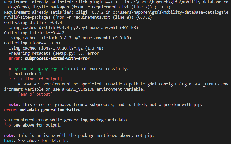 [BUG] GDAL_CONFIG error · Issue #178 · MobilityData/mobility-database-catalogs · GitHub