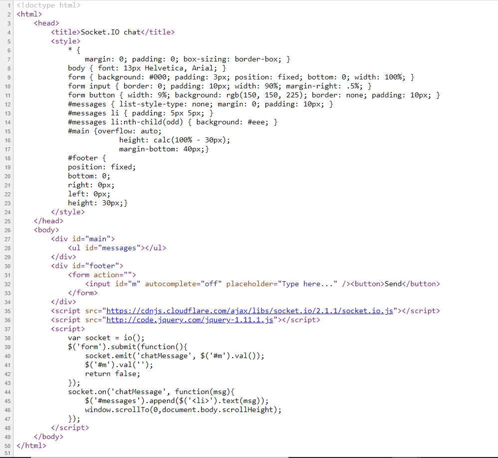 Trying to emit vector to server but the chat window opens up when going to localhost:3000 and ...