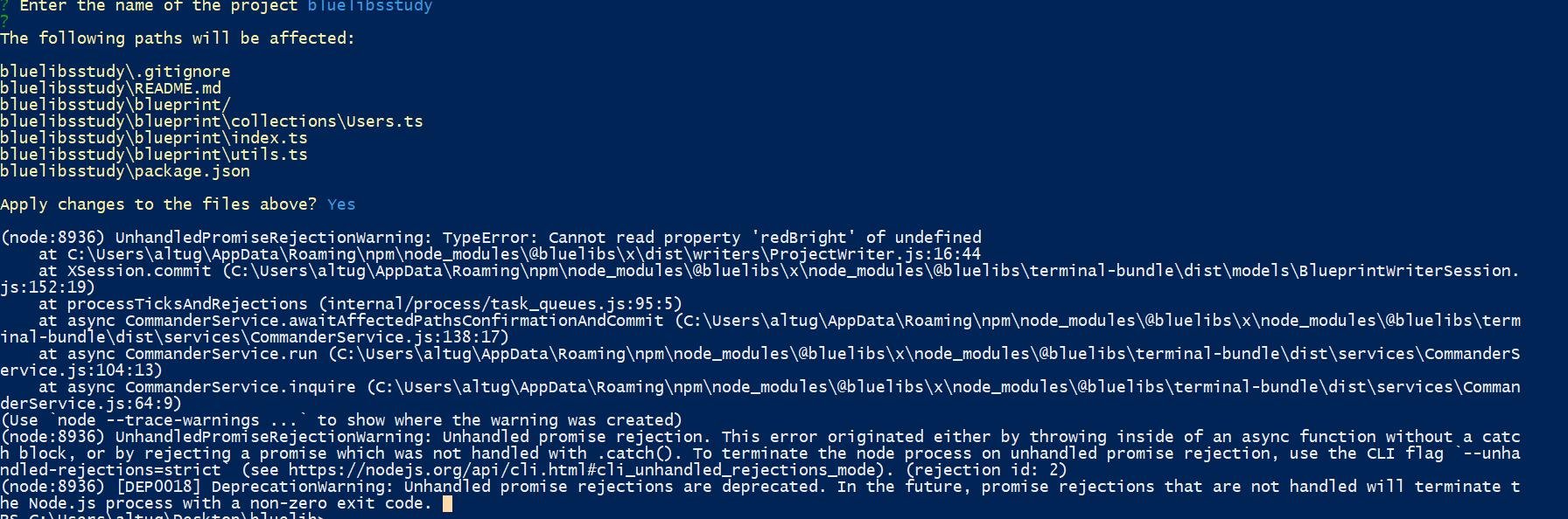X fails while generating a new project · Issue #81 · bluelibs/bluelibs · GitHub