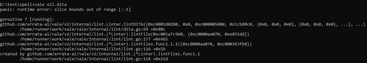 Runtime error for the dita file · Issue #452 · errata-ai/vale · GitHub