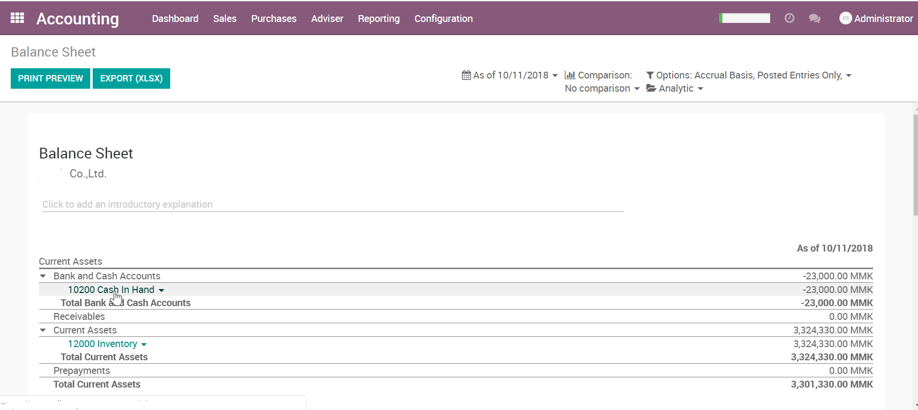 Error when print chart of account item from General Ledger and balance sheet. · Issue #28552 ...