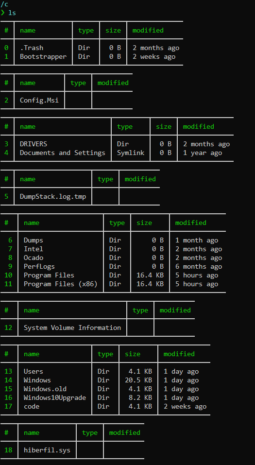 Garbled output on Windows when ls is run in C:\ · Issue #1929 · nushell/nushell · GitHub