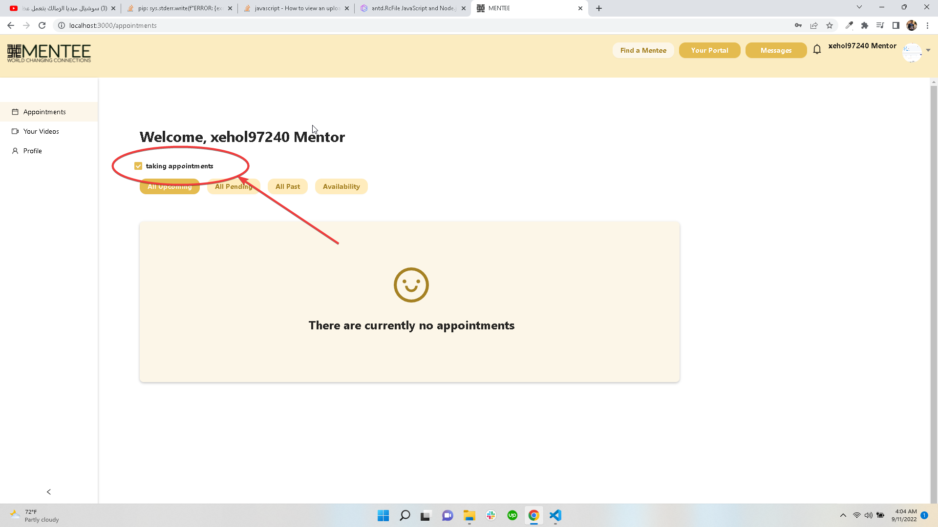 Mentor Profiles Not Having Calendar Enabled Are Al Disabled · Issue 553 · Hack4impact Uiuc 