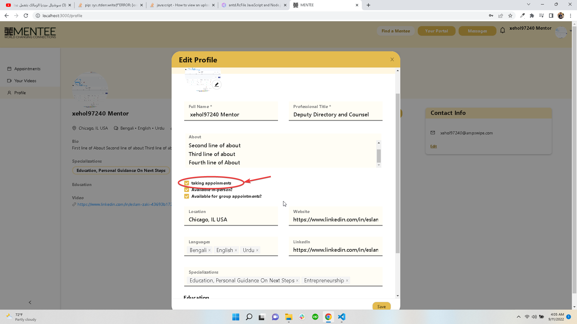 Mentor profiles not having calendar enabled, are al disabled · Issue #553 · hack4impact-uiuc ...