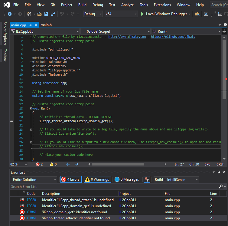 Identifier "il2cpp_thread_attach" is undefined · Issue #175 · djkaty/Il2CppInspector · GitHub