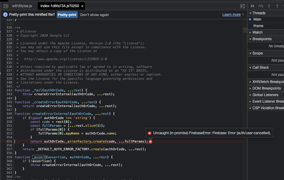 v9 - Firebase: Error (auth/user-cancelled) · Issue #5253 · firebase/firebase-js-sdk · GitHub