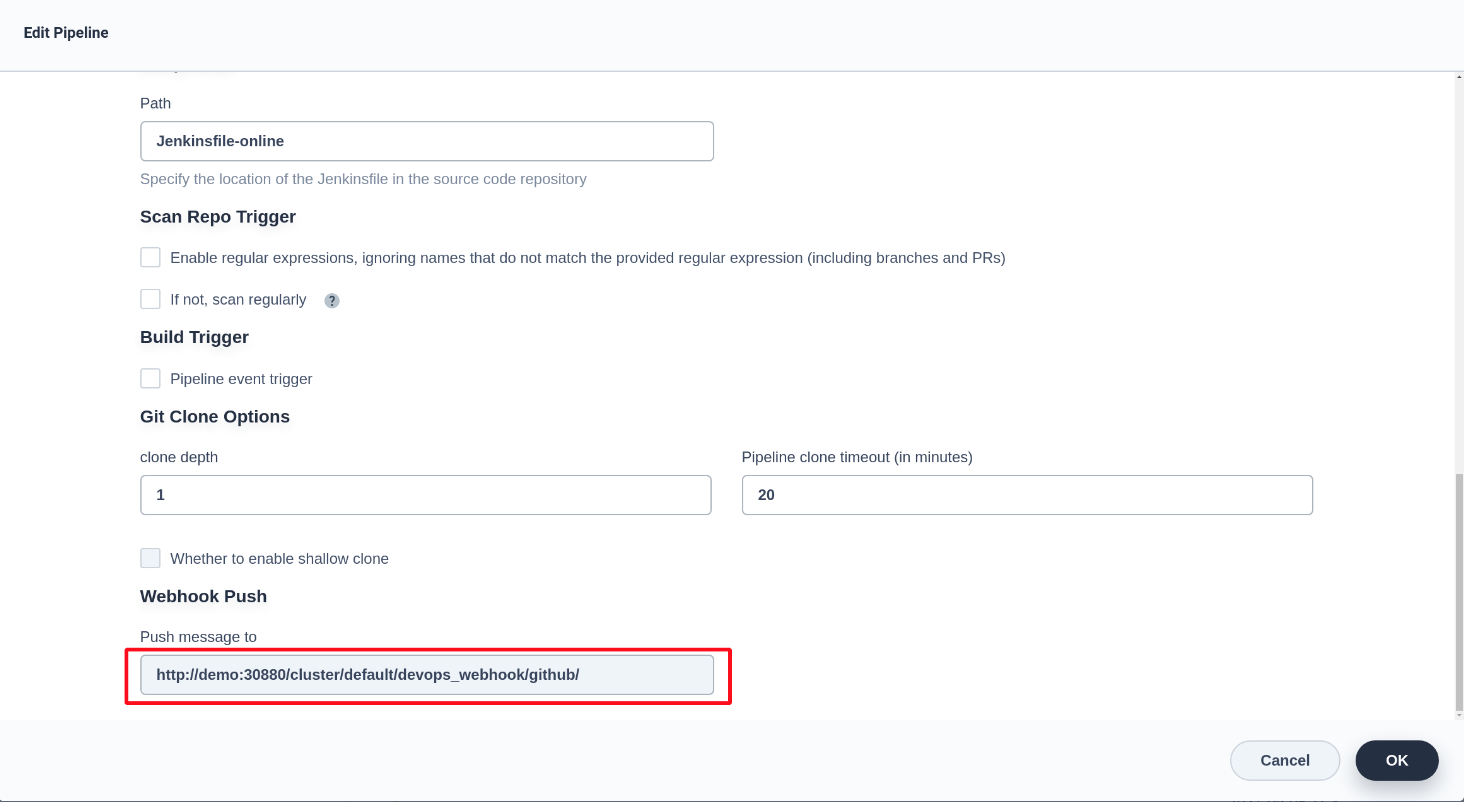 kubesphere3.2.0 automatic pipeline deployment cannot be triggered using a webbook · Issue #749 ...