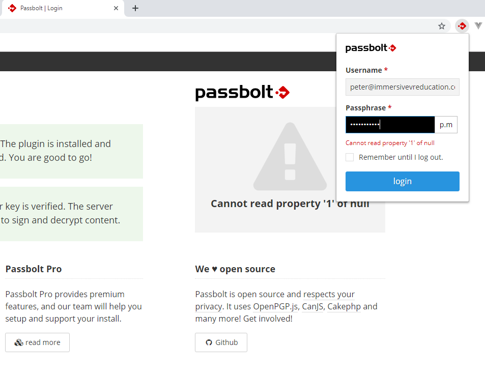 Login : Cannot read property '1' of null. · Issue #69 · passbolt/passbolt_browser_extension · GitHub