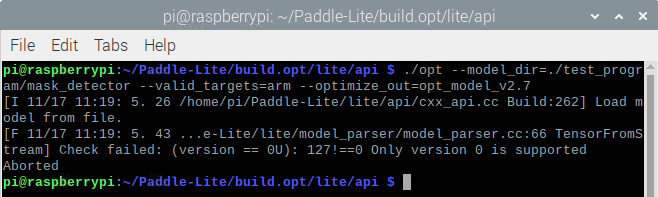 opt tool - Only version 0 is supported · Issue #4763 · PaddlePaddle/Paddle-Lite · GitHub