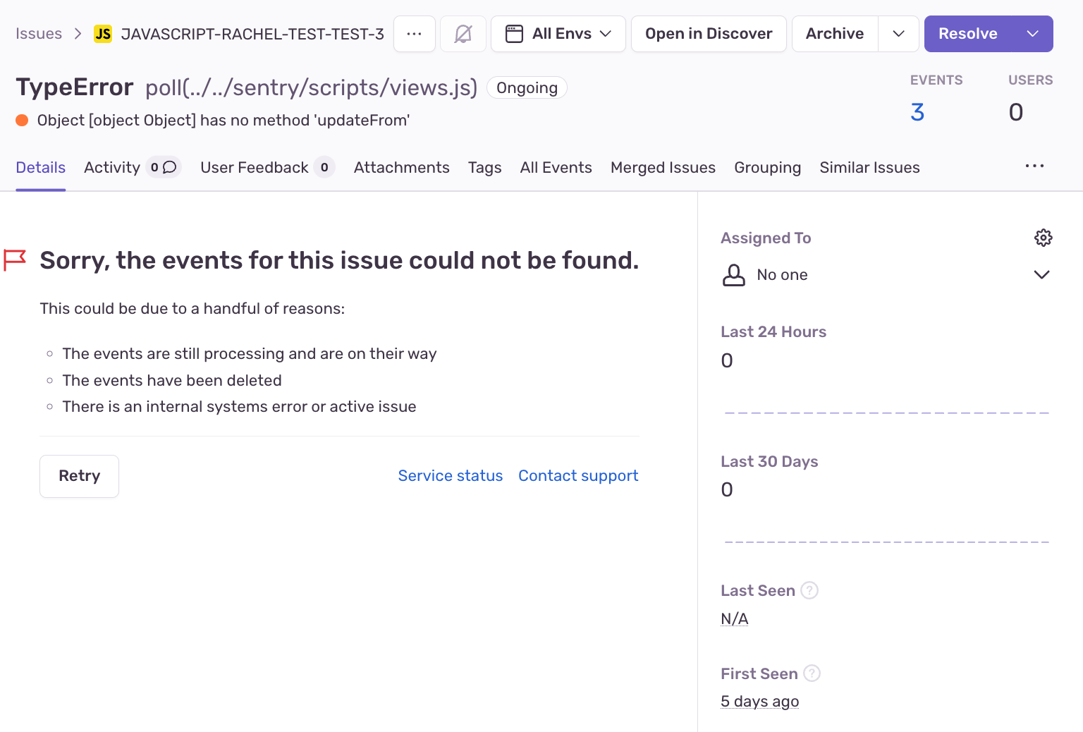 Creating a sample event fails to be stored · Issue #51904 · getsentry/sentry · GitHub