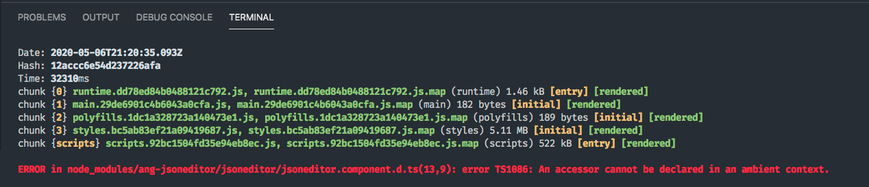 Accessor cannot be declared in ambient context · Issue #65 · mariohmol/ang-jsoneditor · GitHub