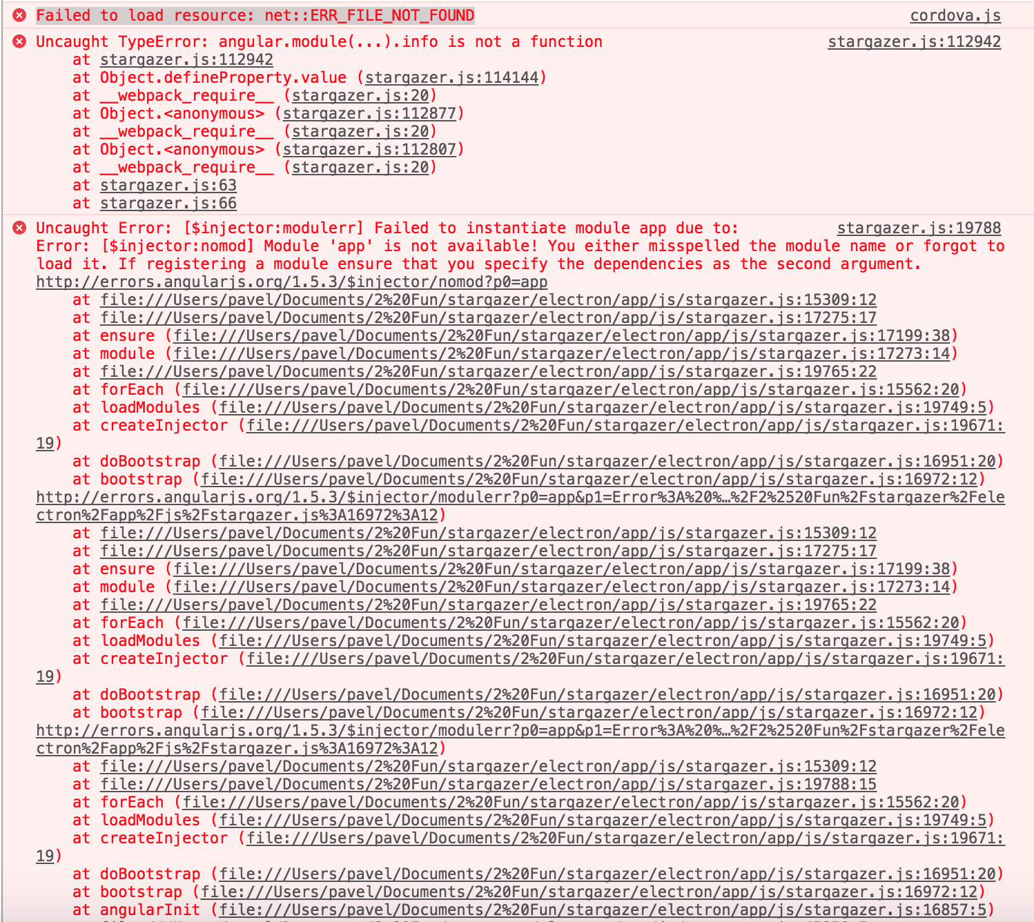 macOS High Sierra 10.13.6 - TypeError: angular.module(...).info is not ...