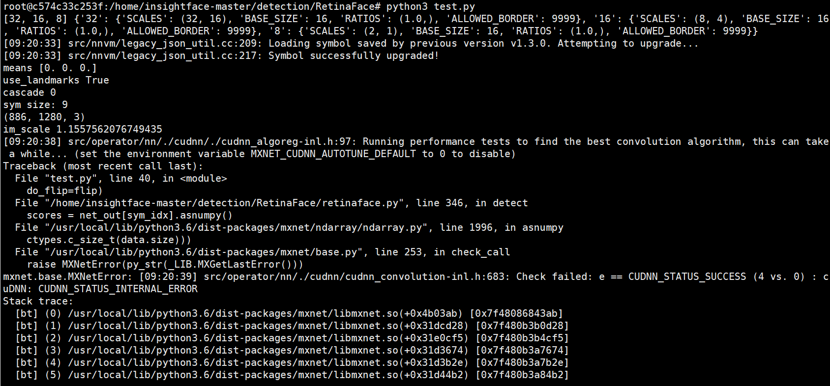 mxnet.base.MXNetError: [09:20:39] src/operator/nn/./cudnn/cudnn_convolution-inl.h:683: Check ...