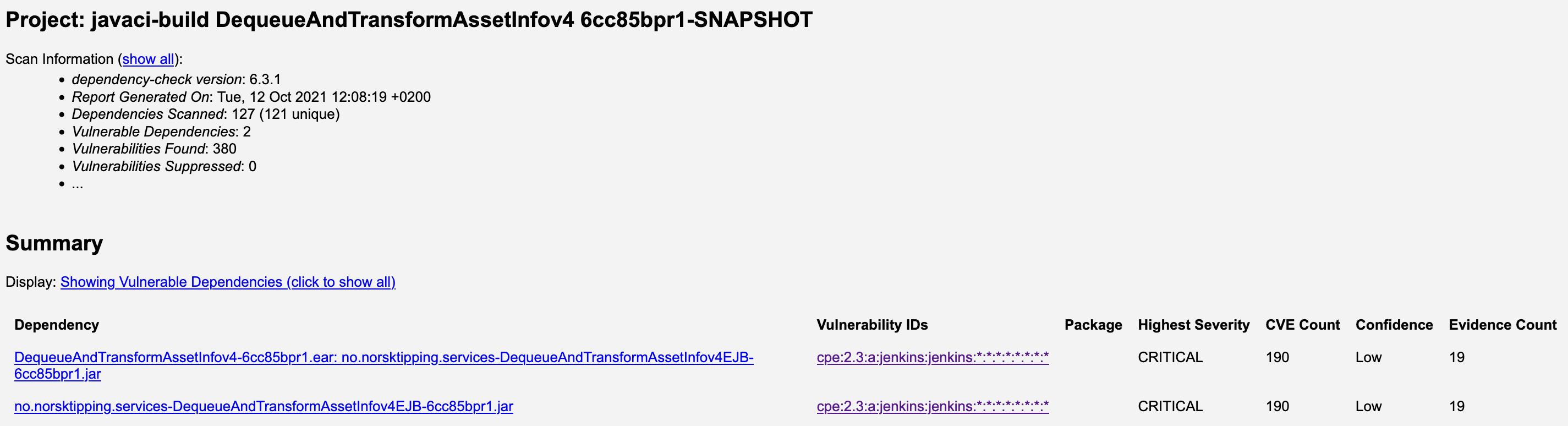 Wrong result of check when running in Jenkins · Issue #3729 · jeremylong/DependencyCheck · GitHub
