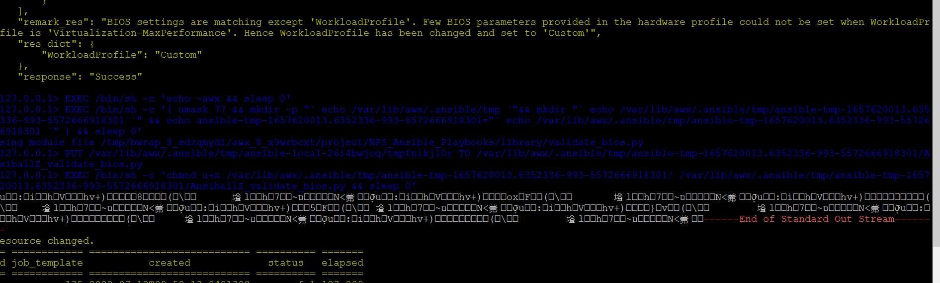 tower-cli monitor command giving garbage value when running job ...