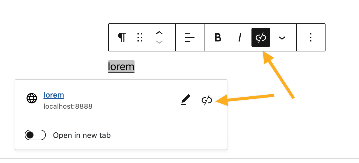 Add "unlink" button to Block toolbar when link UI is open · Issue ...