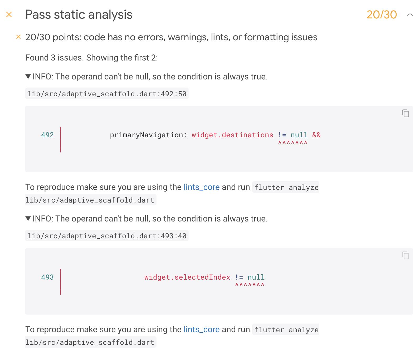 [adaptive Scaffold] Does Not Pass Static Analysis · Issue 111638 · Flutter Flutter · Github