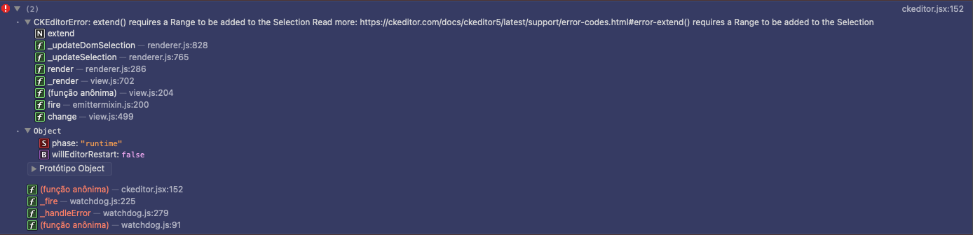 [Safari] CKEditorError: extend() requires a Range to be added to the ...