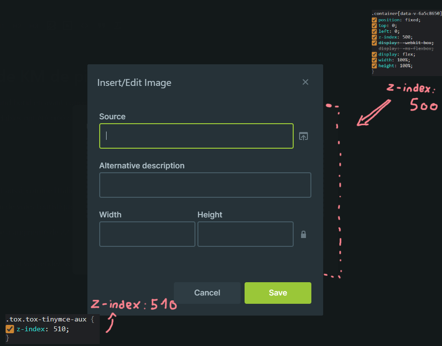 z-index problem with the import source popup when "Insert/Edit Image" in WYSIWYG · Issue #4943 ...