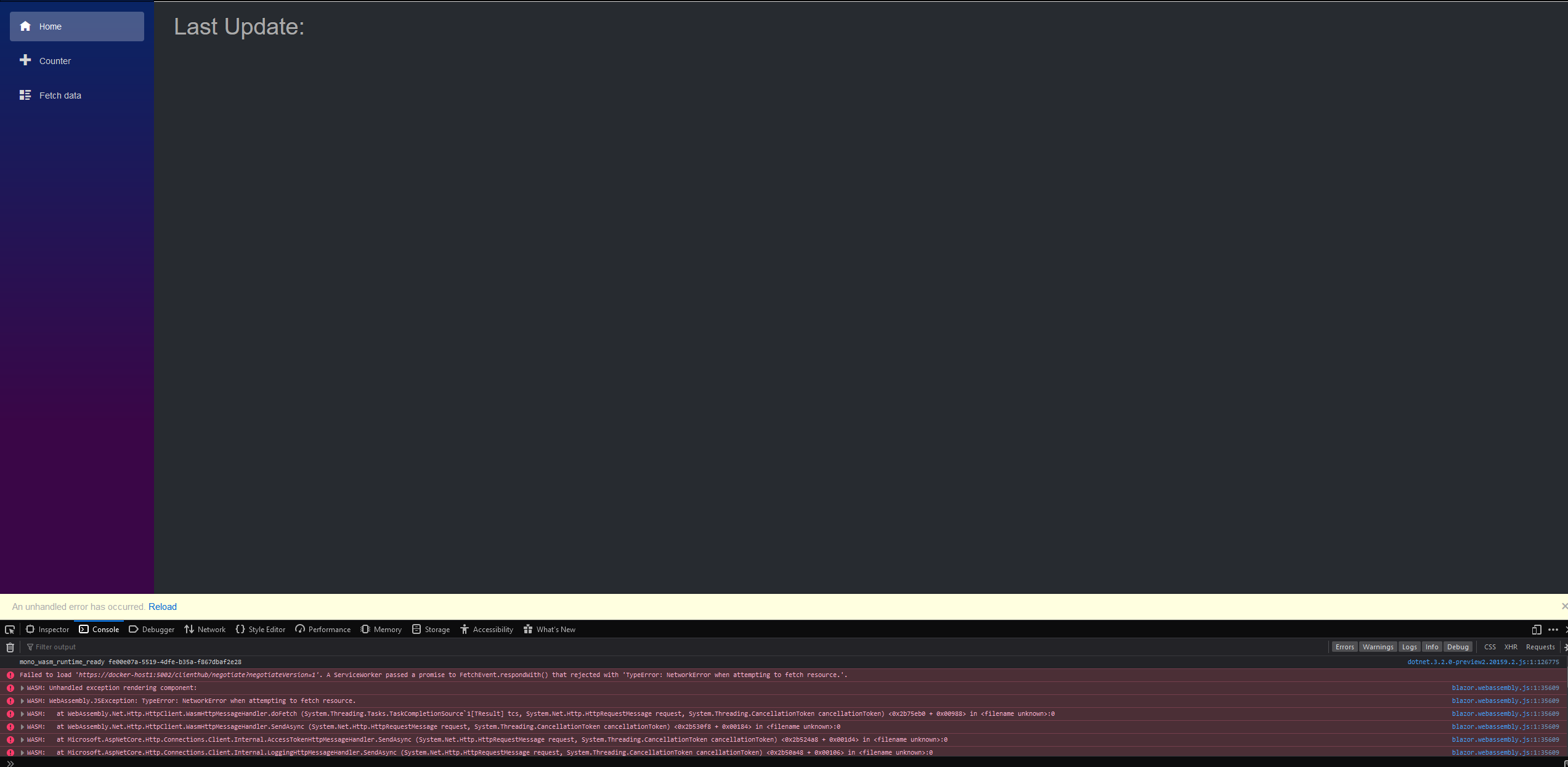 [Blazor WASM PWA] SignalR client exception is not caught · Issue #19919 · dotnet/aspnetcore · GitHub