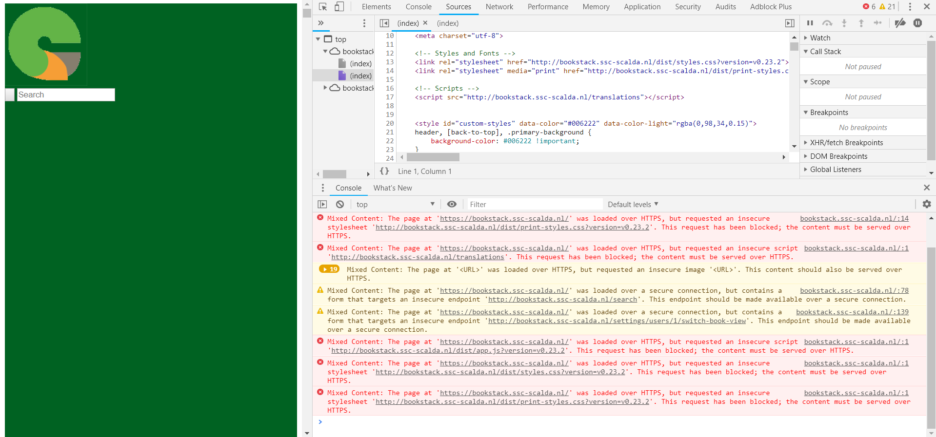 Mixed content after SSL certificate / Layout screwed · Issue #1121 · BookStackApp/BookStack · GitHub
