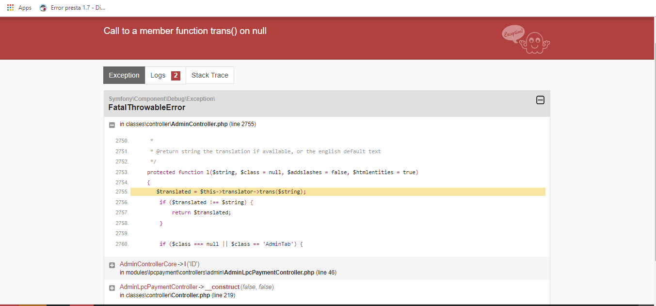 Im Facing Error Call To A Member Function Trans On Null Prestrashop 176 · Issue 16261 