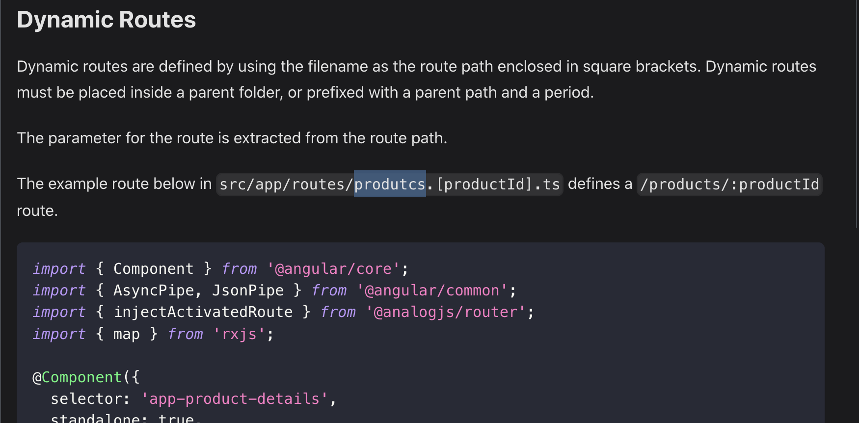 [DOCS]: typo in the "Dynamic Routes" section · Issue #123 · analogjs ...