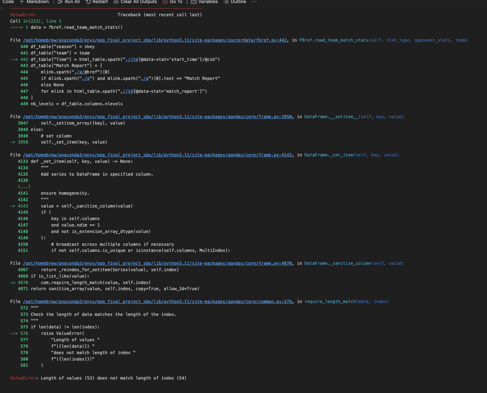 [FBref] German League 2122: Length of values (53) does not match length of index (54) · Issue ...