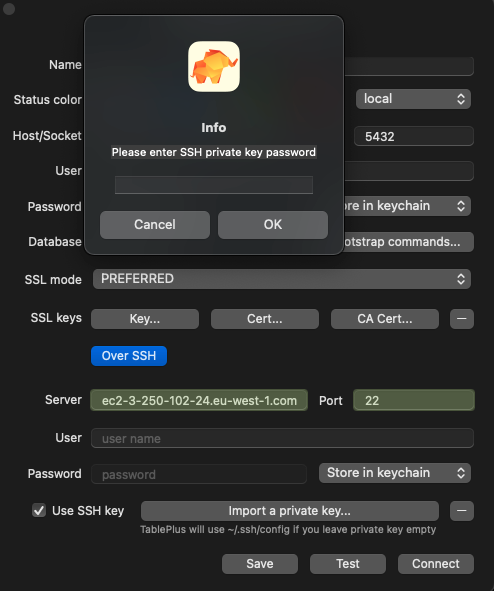 SSH Tunneling without username and password · Issue #2522 · TablePlus/TablePlus · GitHub