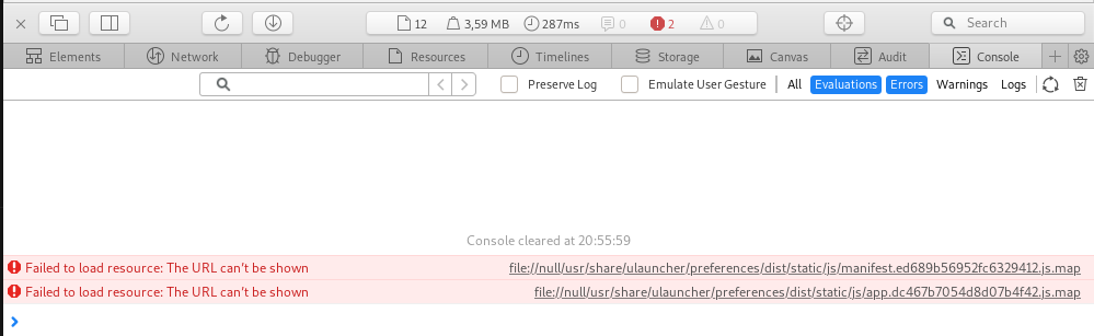 Error opening file /usr/share/ulauncher/preferences/dist/index.html: No such file or directory ...