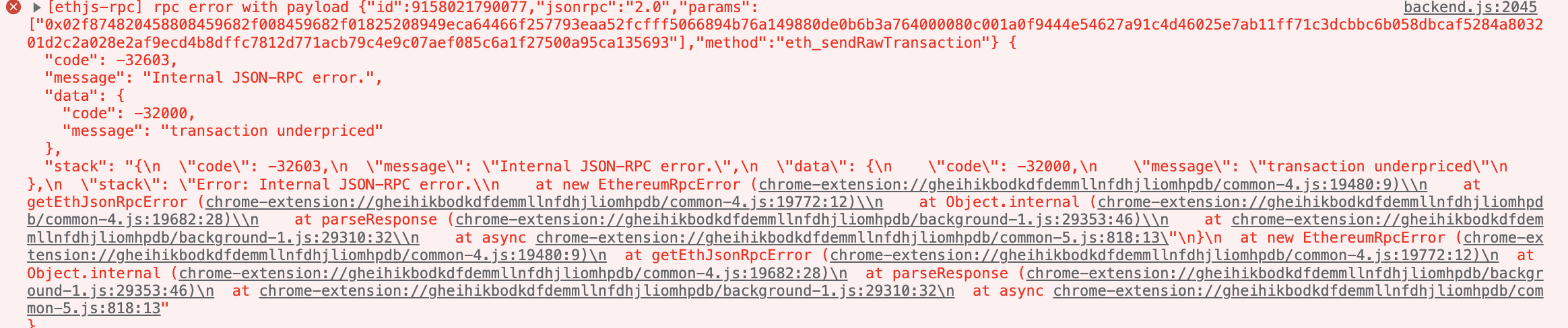 [Sentry] Error: [ethjs-query] while formatting outputs from RPC '{"value":{"code":-32603 ...