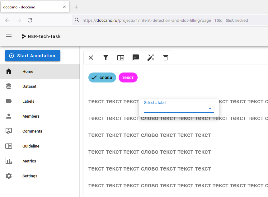 No labels while annotating dataset for name entity recognition · Issue #1868 · doccano/doccano ...