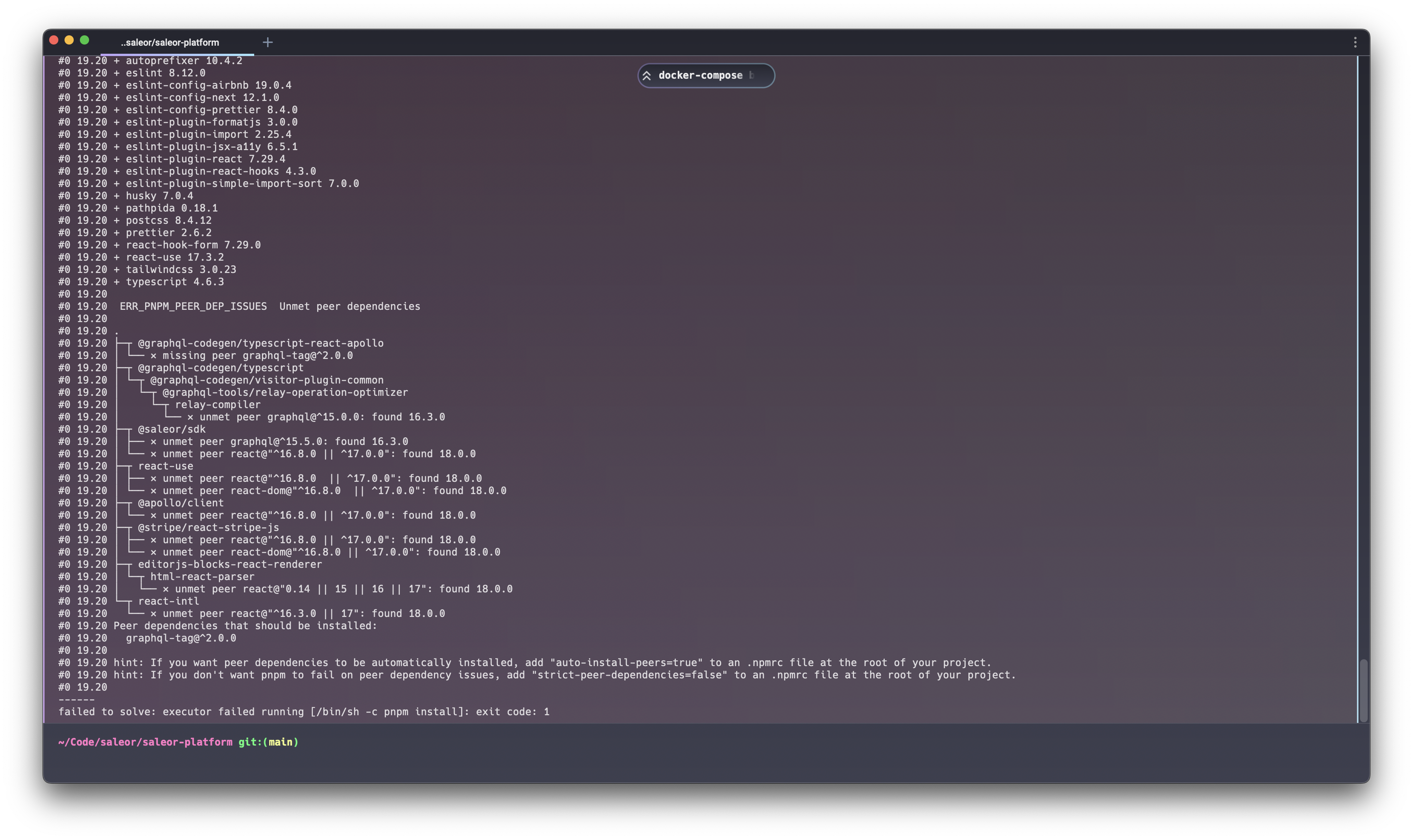 ERR_PNPM_PEER_DEP_ISSUES Unmet peer dependencies while bootstrapping ...