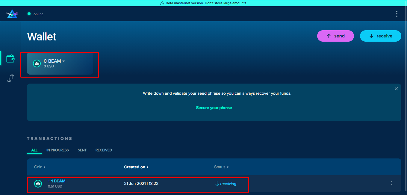BEAM 0 balance shouldn't disappear from the screen after create wallet · Issue #208 · BeamMW/web ...