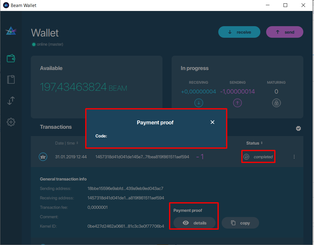 Payment proof in UI wallet · Issue #415 · BeamMW/beam · GitHub
