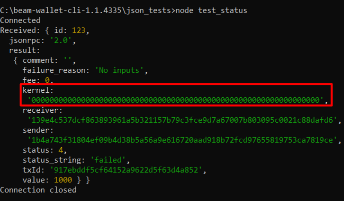 Wallet API - hide kernel lines for failed statuses(method tx_status ...