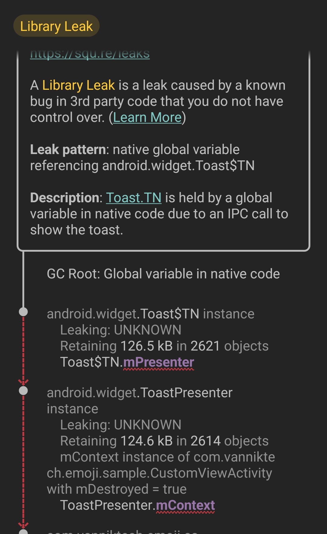 Library Leak Found Androidwidgettoast · Issue 2507 · Squareleakcanary · Github