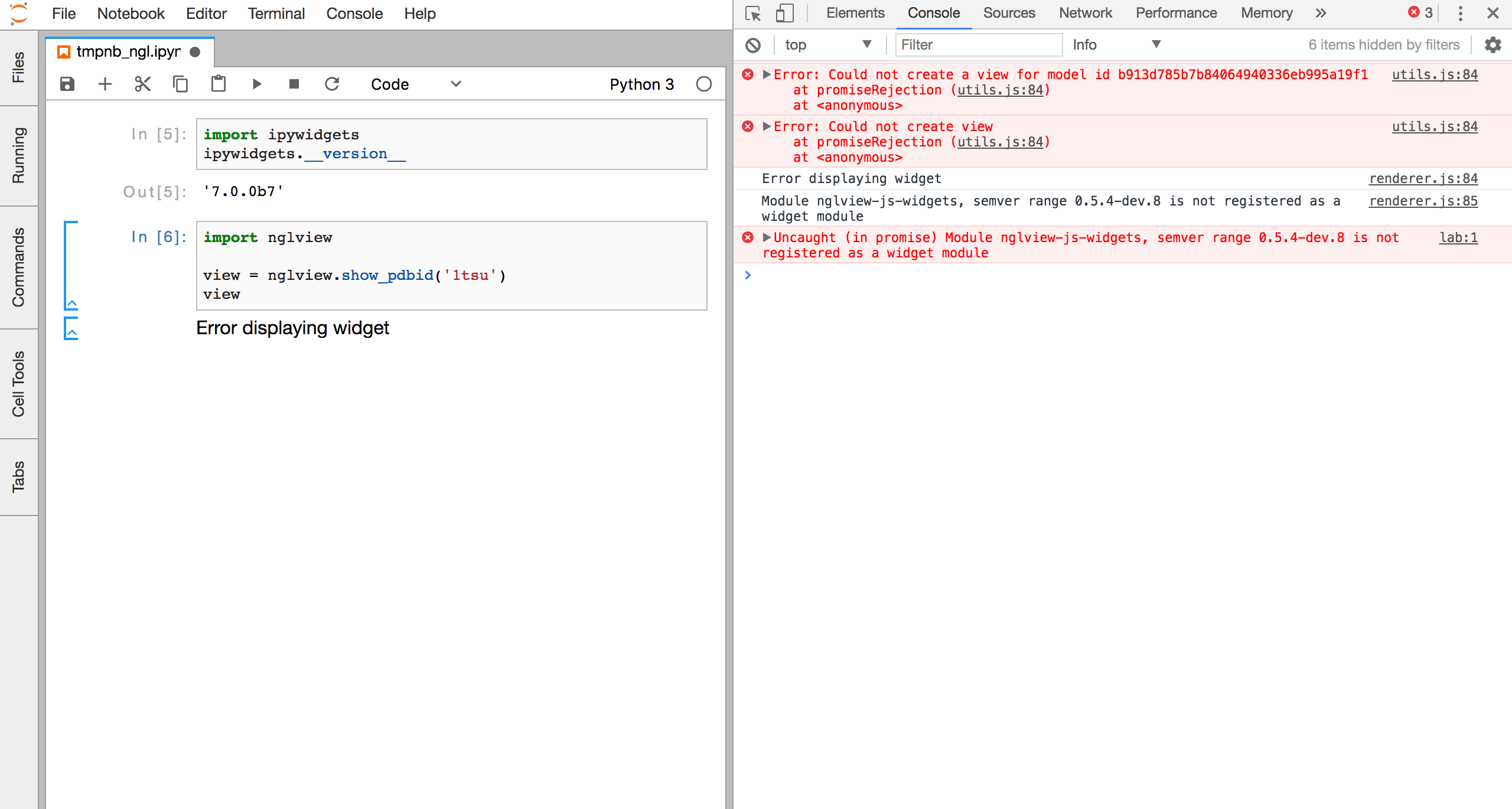 Uncaught In Promise Module Nglview Js Widgets Semver Range 054 Dev8 Is Not Registered As A 