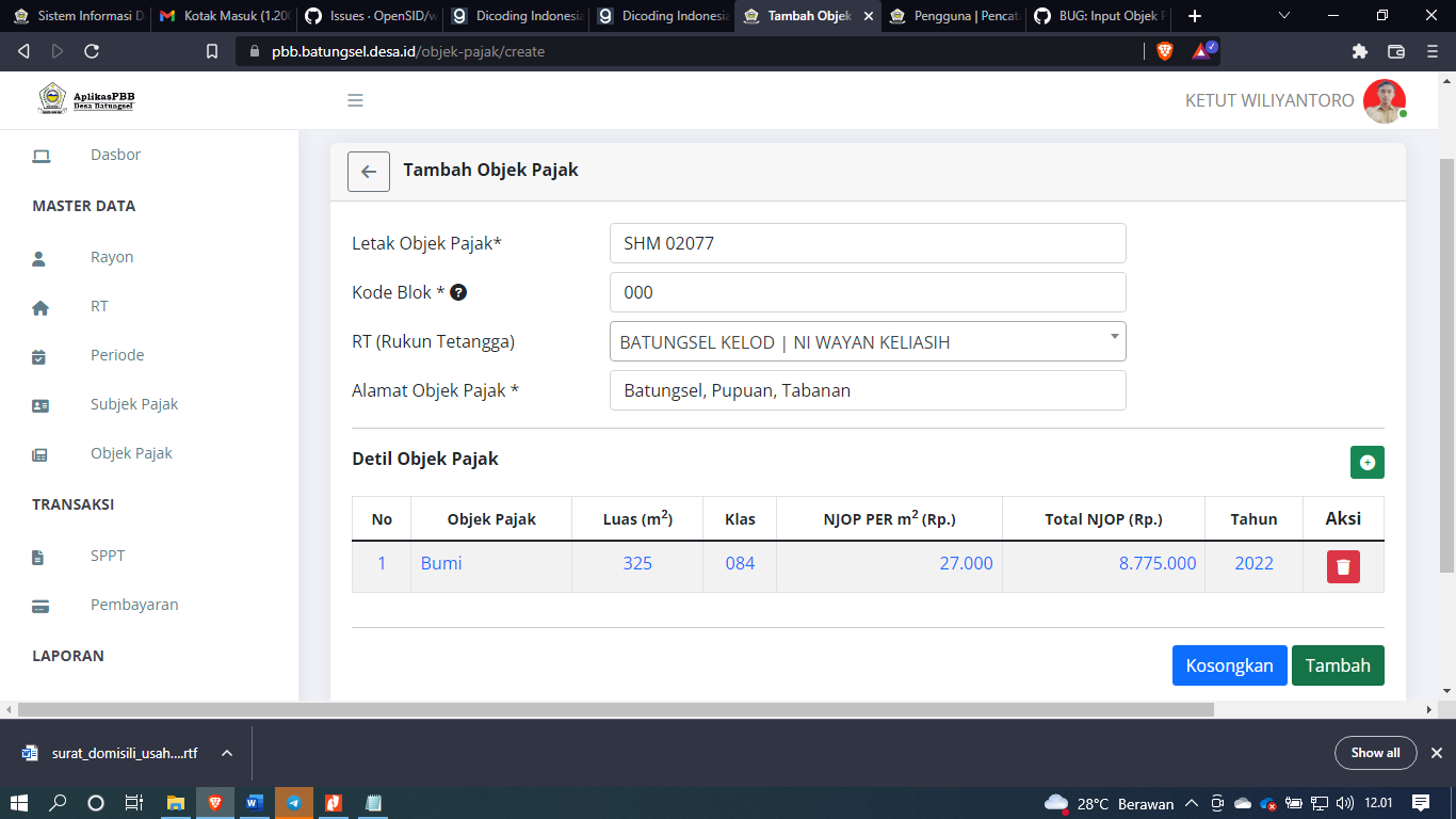 BUG: Input Objek Pajak · Issue #87 · OpenSID/wiki-pbb · GitHub
