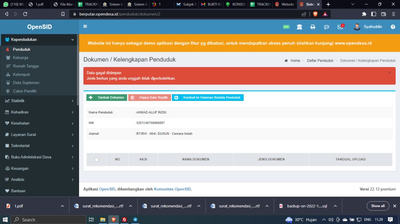 Bug/error: Tidak bisa upload dokumen penduduk format .pdf di Pages Admin · Issue #6073 · OpenSID ...