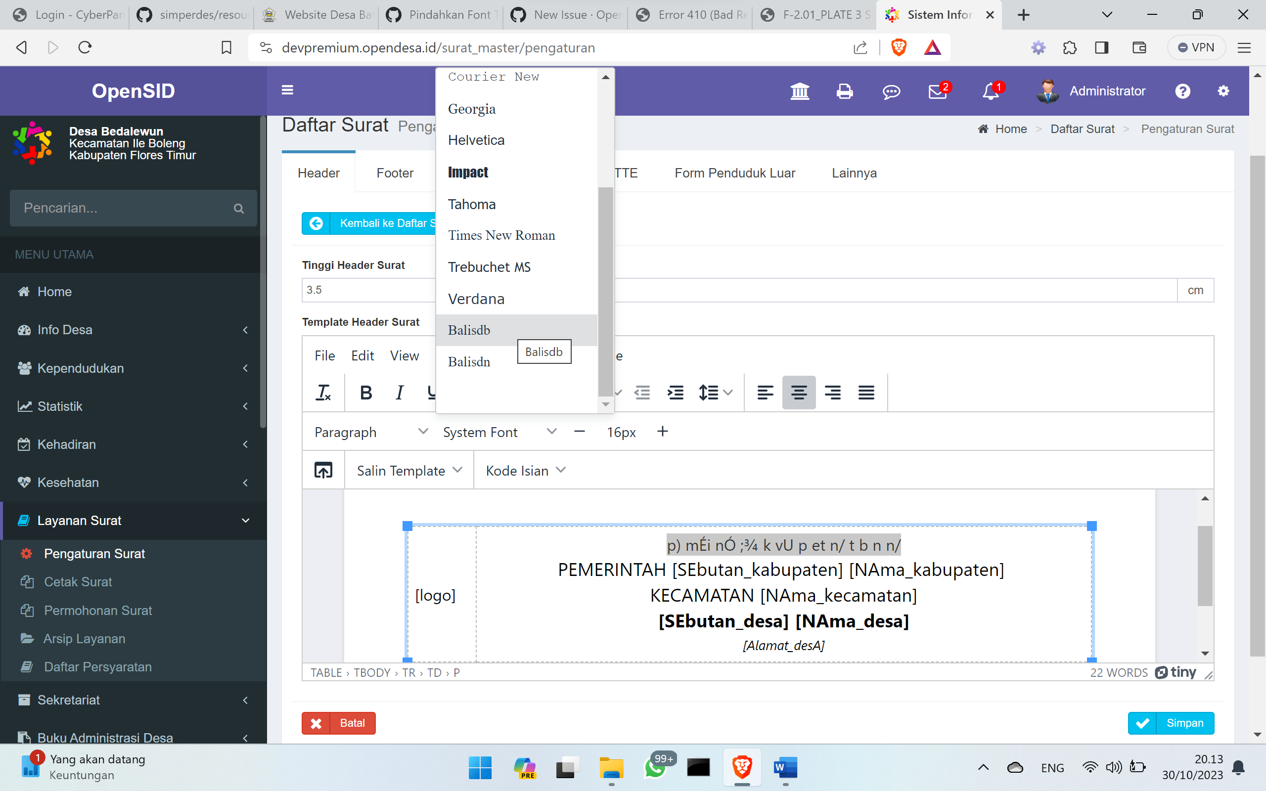 Bug/error: Penggunaan Font Upload dari User belum berfungsi di TinyMCE · Issue #7285 · OpenSID ...